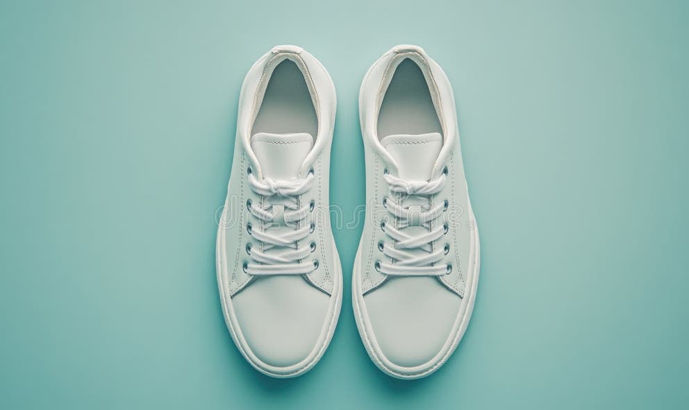 Two White Shoes are on a Blue Background Stock Photo - Image of concept ...