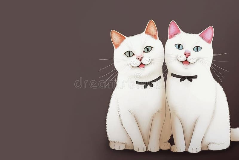 Two White Smiling Cats are Sitting Next To Each Other. Generative AI ...