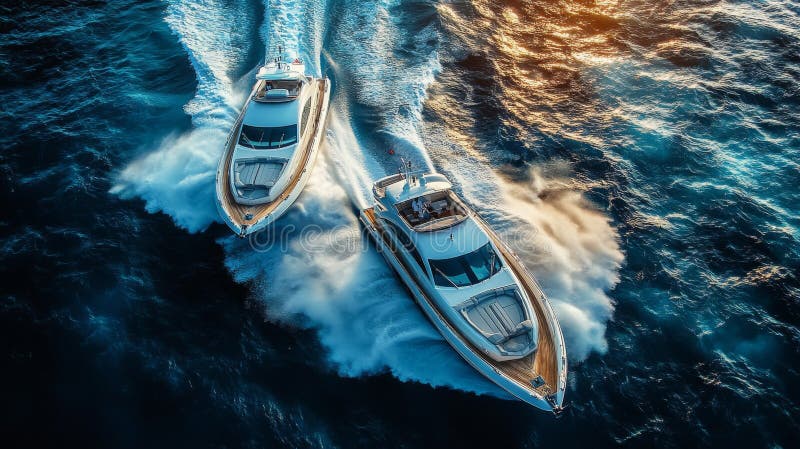 White Speed Boats Move Quickly on the Dark Blue Sea Water Stock ...