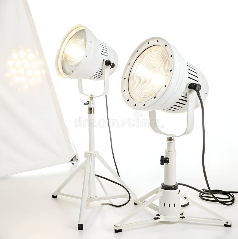 Two White Spotlight Lights Isolated on White Background Stock ...