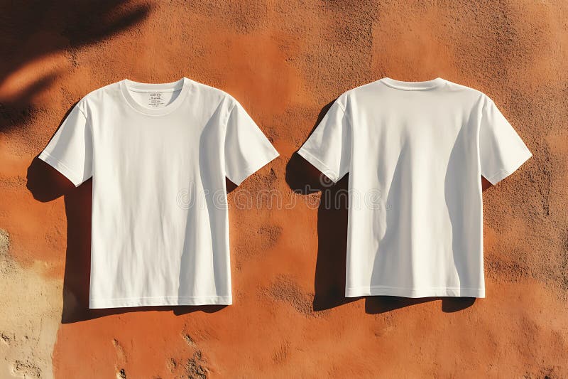 Two White T-shirts Displayed Front and Back Against a Textured Orange ...