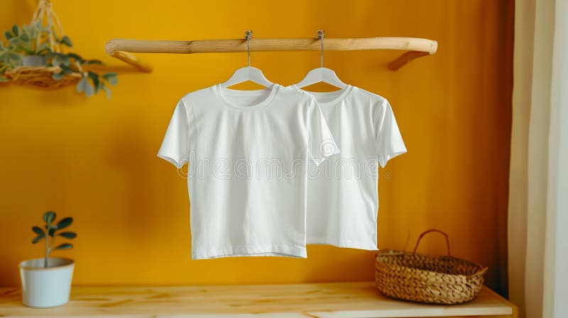 Two White T - Shirts Hanging on a Clothes Rack Stock Image - Image of ...