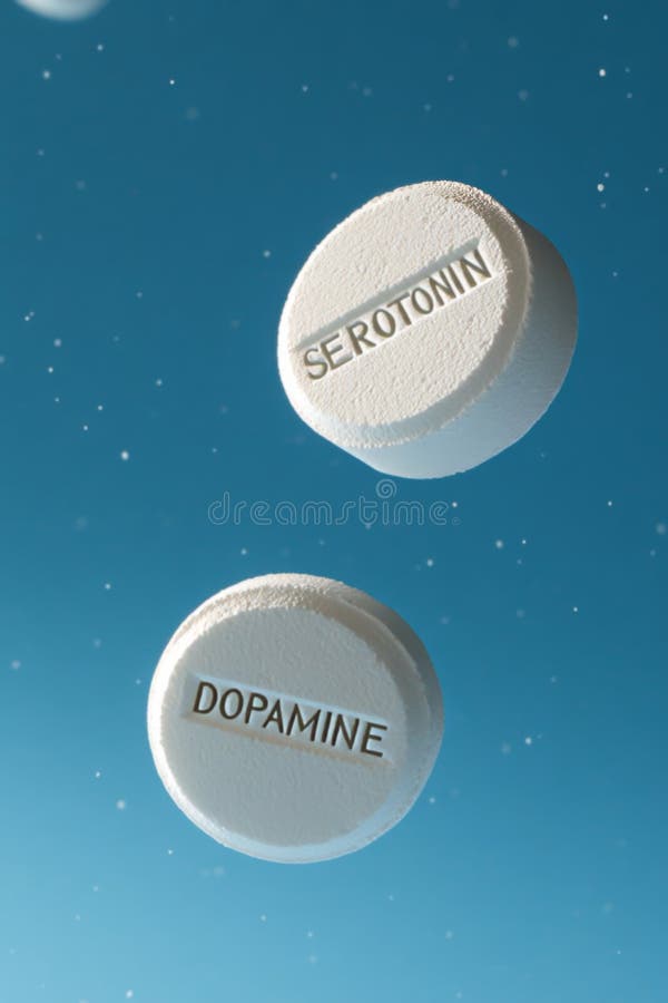 Floating Serotonin and Dopamine Pills with Molecular Structure Stock ...