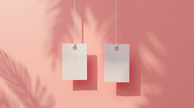 Two White Tags Dangle from a String on a Pink Backdrop Stock Image ...