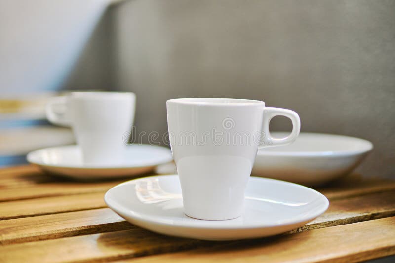 Two White Tea Cups on Table in Terraced Area Stock Photo - Image of ...