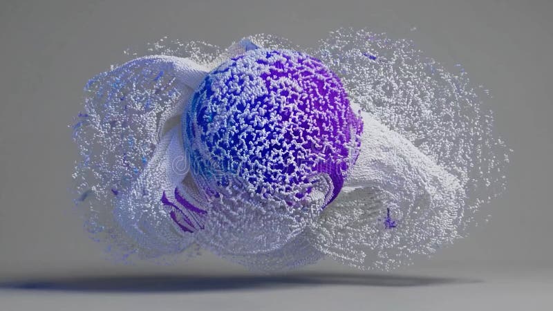 Two White Textured Spheres are Surrounded by Colorful Particles ...
