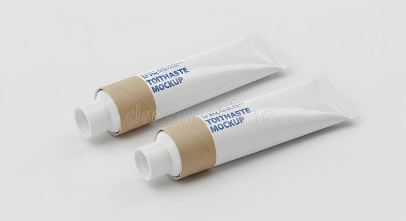 Two White Toothpaste Tubes Lying on a Flat Surface for Product Display ...