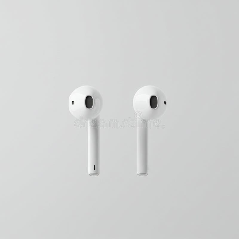 Two White Wireless Earbuds are Displayed Against a Light Gray Backdrop ...