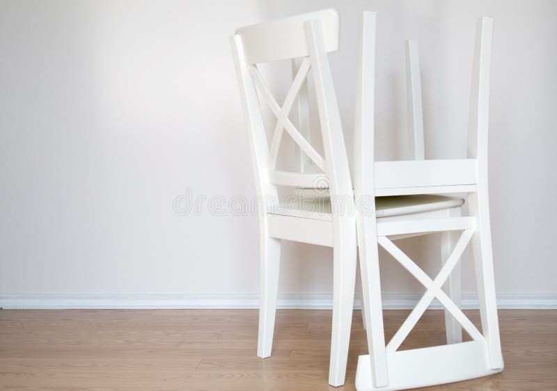 Two White Wooden Chairs Background Stock Image - Image of furniture ...