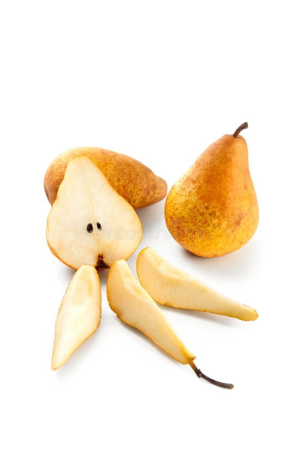 Two Whole, Half and Slices of Pear Isolated on White Background with ...