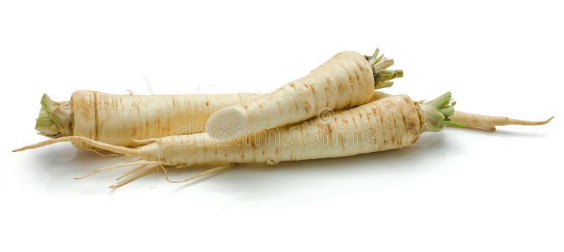 Whole and Cut Raw Parsley Roots, Fresh Herb Isolated on White Stock ...