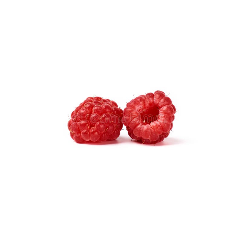 Two Whole Ripe Red Raspberries on a White Background Stock Photo ...