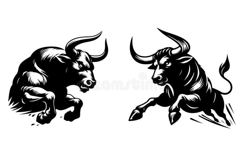 Two Wild Ox Attacking Mode Silhouette Vector Style Stock Vector ...