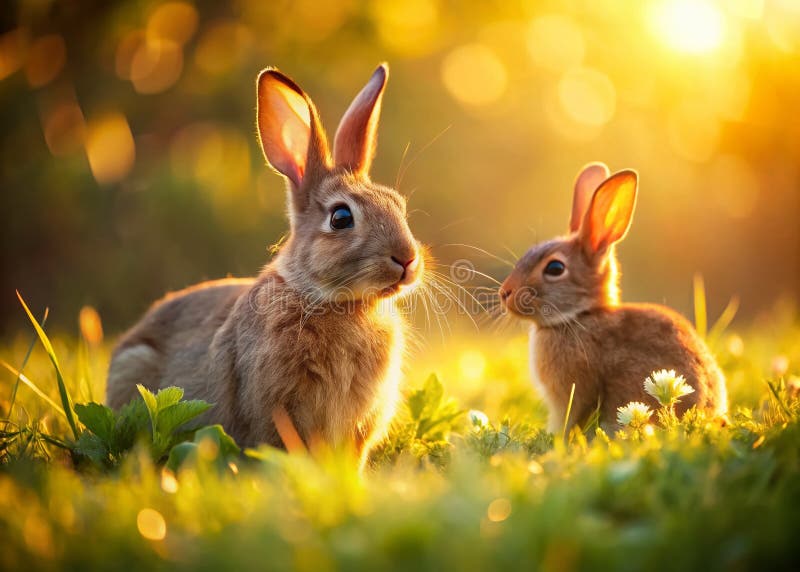 Two Wild Rabbits in a Lush Meadow a DocumentaryStyle Photographic Study ...