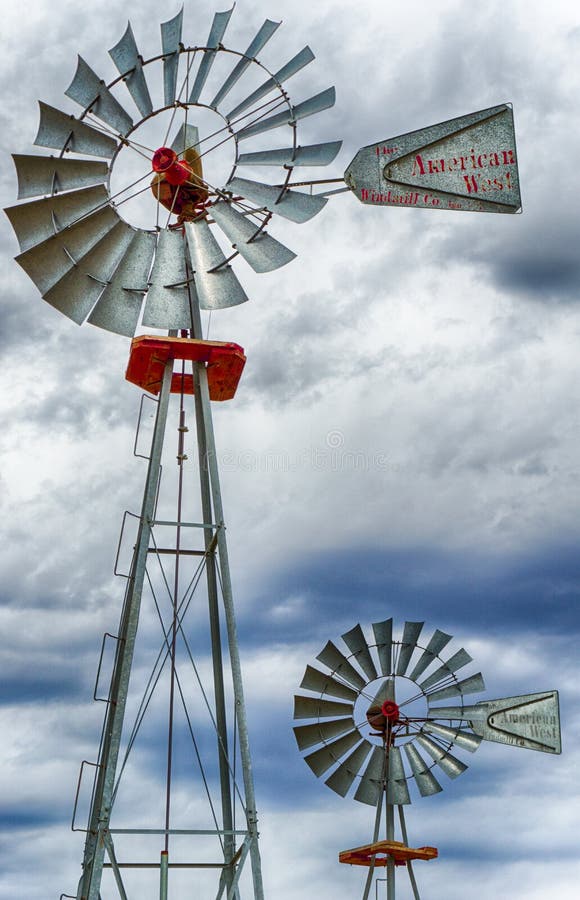 Two Wind Wheels or Wind Pumps Up Close Stock Photo - Image of ...
