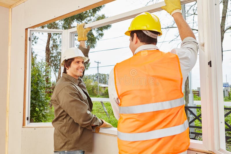 Two Window Fitters Assemble Window Stock Image - Image of team ...