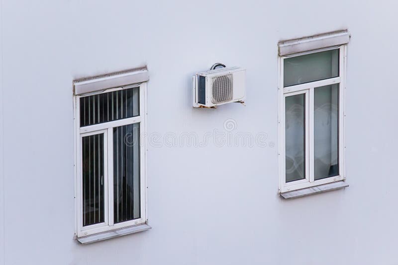 Two Windows on a White Wall Stock Image - Image of summer, outdoor ...