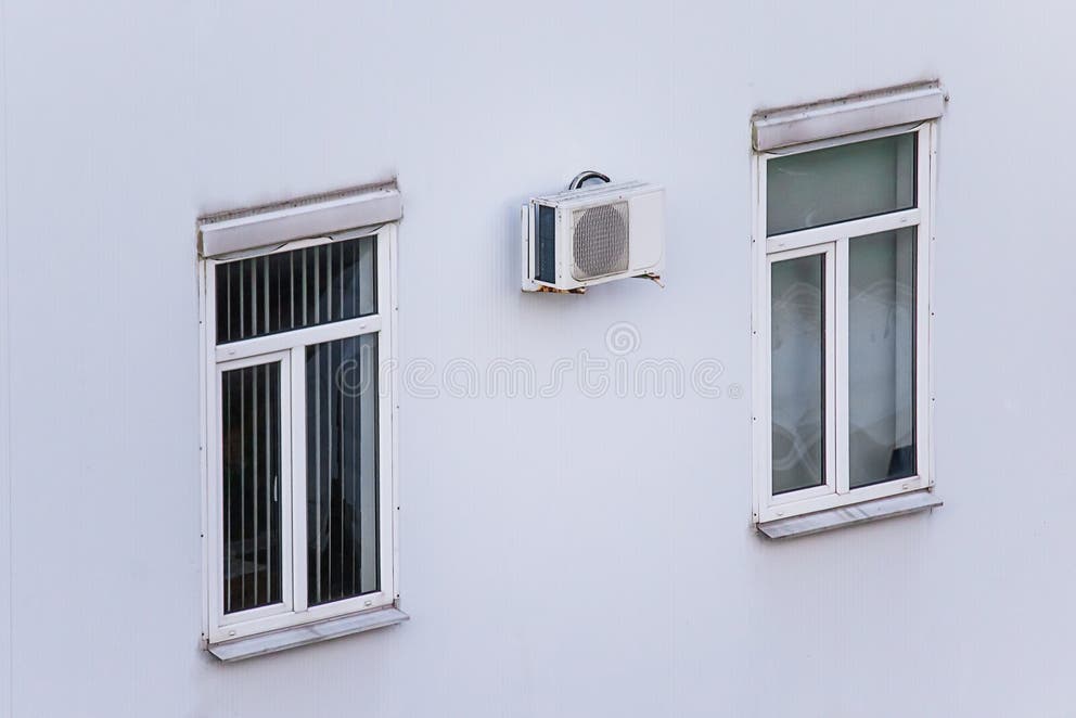 Two Windows on a White Wall Stock Image - Image of summer, outdoor ...