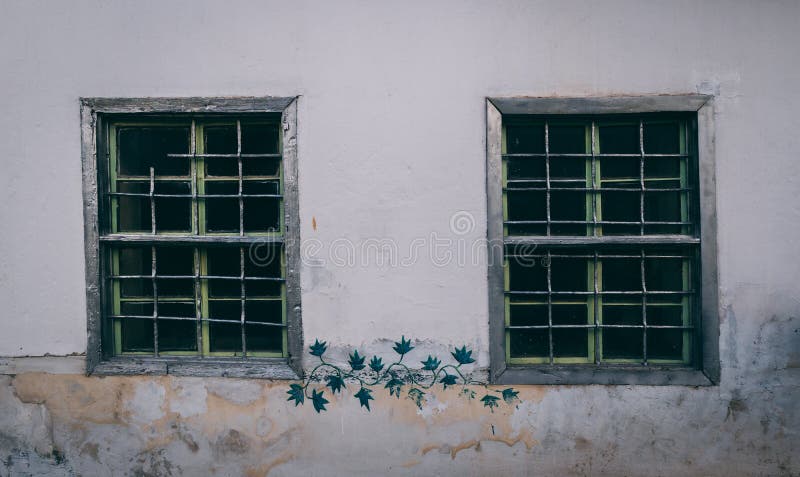 Two Windows with Bars with Art Paint Editorial Photography - Image of ...