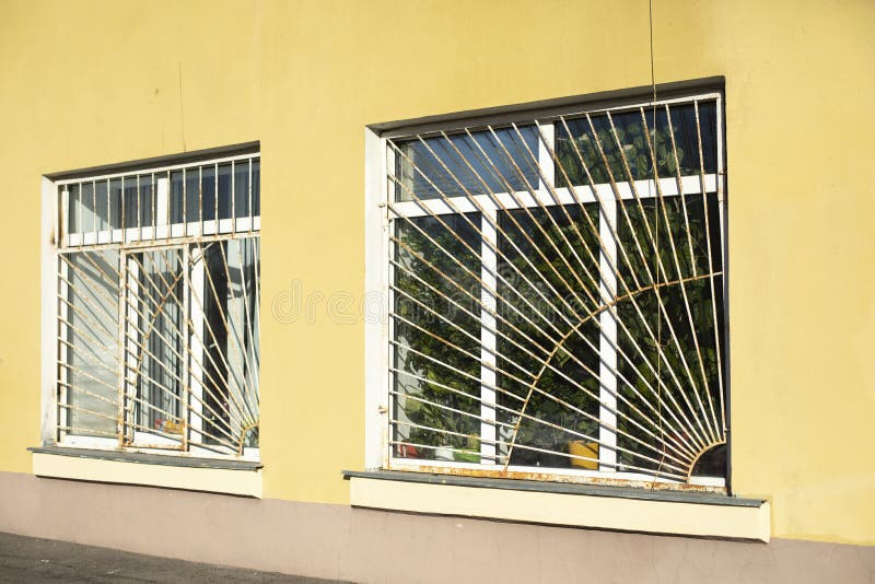 Two Windows with Bars. Windows on Ground Floor Stock Image - Image of ...