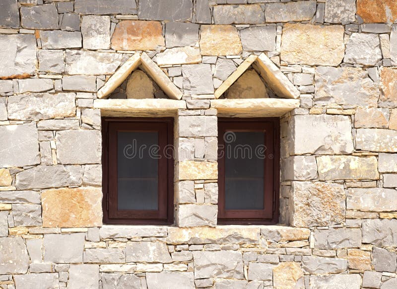 Two Windows in a Brick Wall Stock Photo - Image of architectural, shape ...