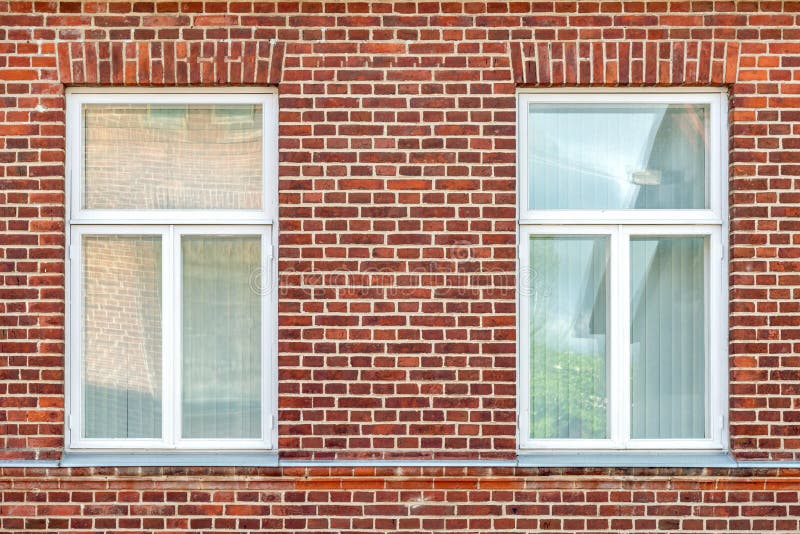 Two Windows On A Brick Wall Stock Photo - Image of architectural ...