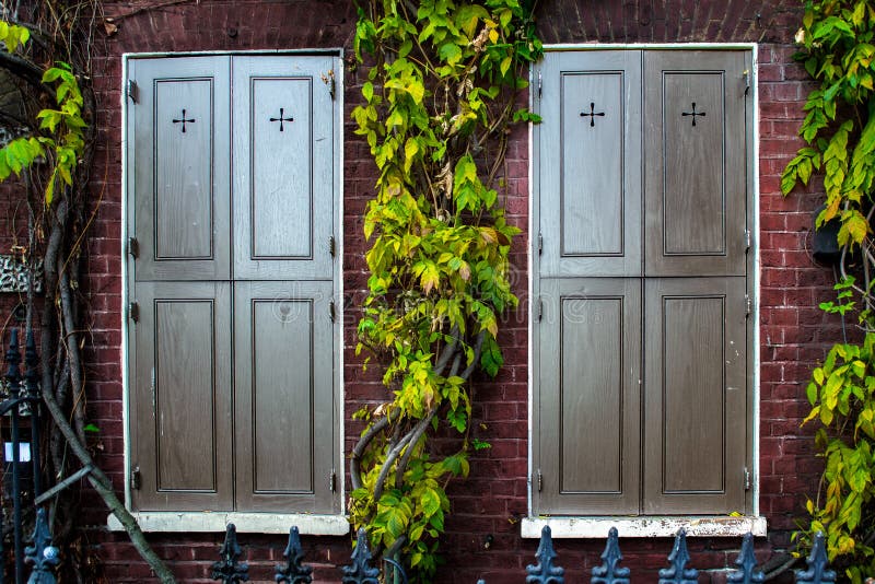 Two Windows with Close Shutters Stock Image - Image of brown, wood ...