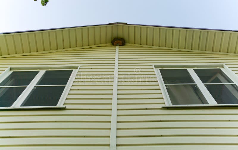 Two Windows of a Country House. Bottom View. Day Stock Photo - Image of ...