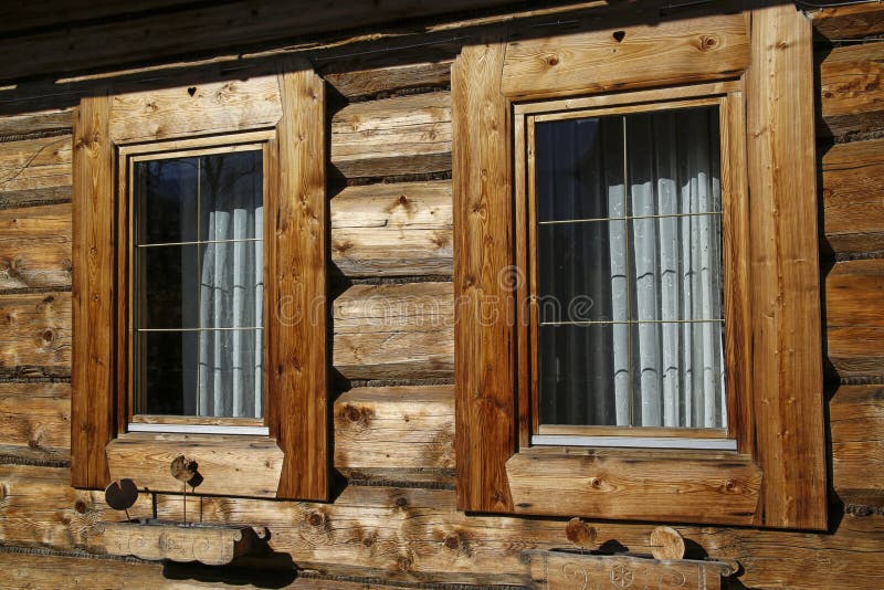 Windows of Countryside Wooden House Stock Photo - Image of architecture ...
