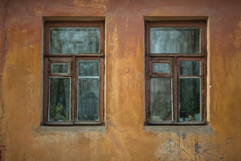 Two Windows on the Facade of an Stone House Stock Photo - Image of door ...