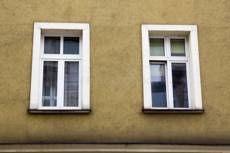 Two Windows on the Facade of the Yellow House Stock Photo - Image of ...