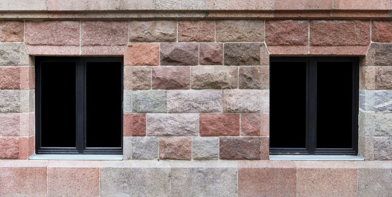 Two Windows in Granite Wall Stock Image - Image of traditional, facade ...