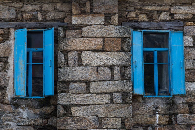 Windows with Blue Frames and Shutters Stock Photo - Image of frames ...