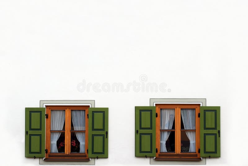 Two Windows with Green Shutters Open. Stock Photo - Image of people ...