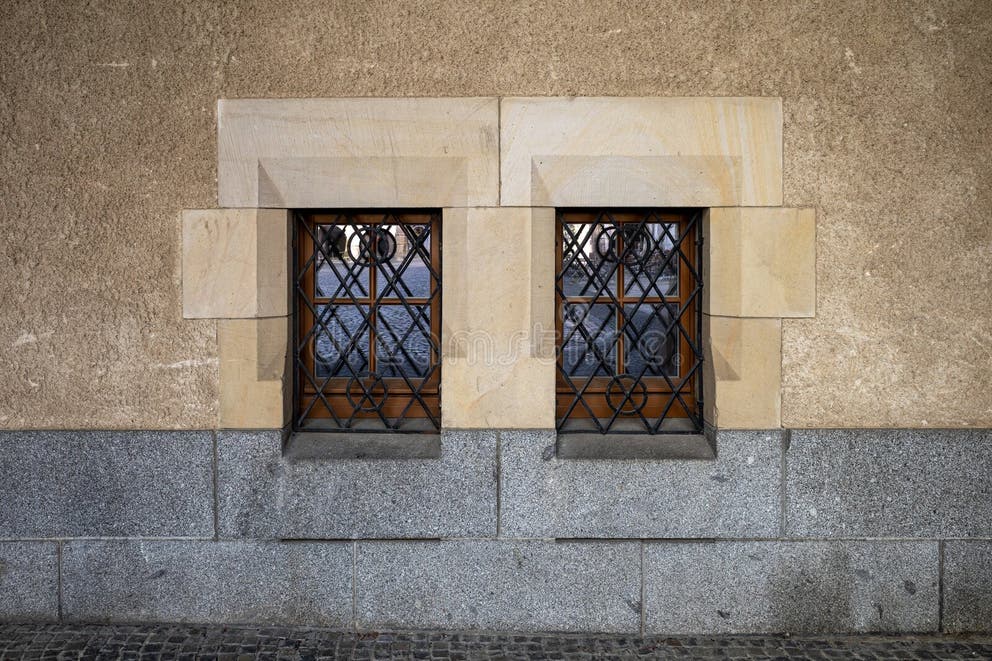 Two Windows of the Old Building Secured with Bars. Stock Photo - Image of architecture, security ...