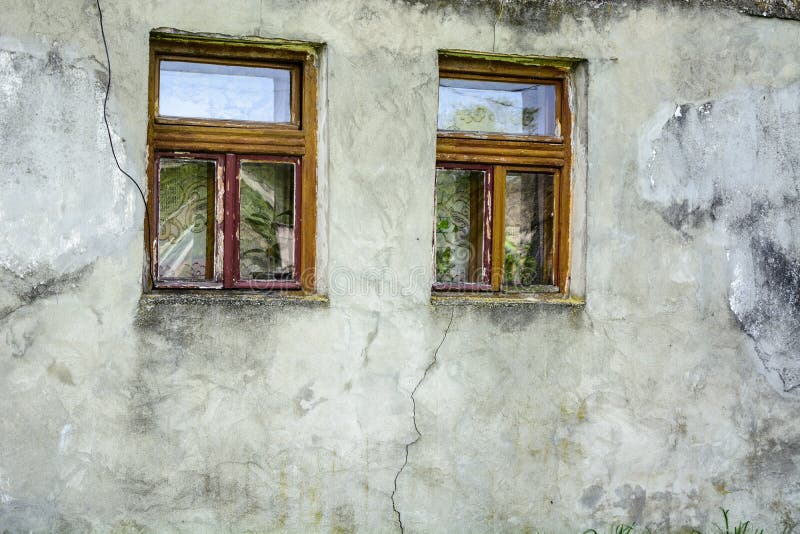 Two windows old clay wall stock photo. Image of style - 70713422