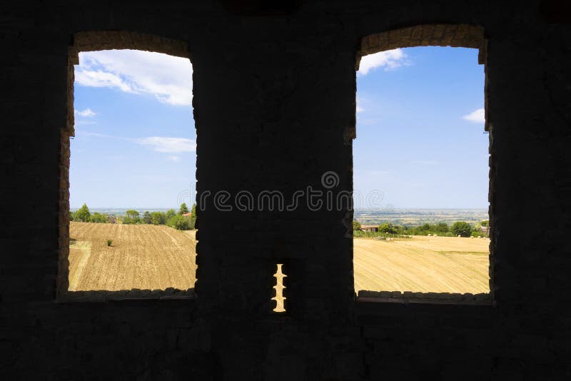 Two Windows of the Old Fortress with Views of the Tuscan Fields, with ...
