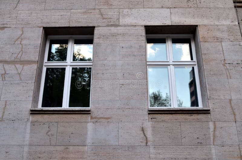 Two Windows of an Old German Building Stock Image - Image of moldings ...