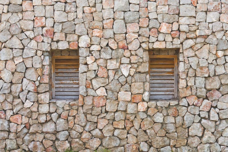 Two Windows in the Old Stone Wall Stock Photo - Image of glass, house ...