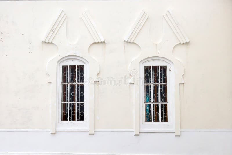 Two Windows on the Old Texture of the Wall with Stock Image - Image of ...