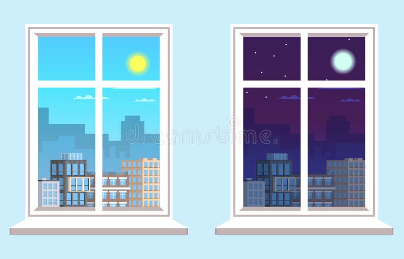 Two Windows Overlooking the City. Stock Vector - Illustration of ...