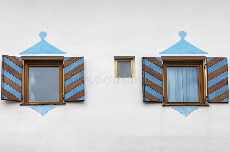 Two Windows Against a White Wall Stock Photo - Image of exterior ...