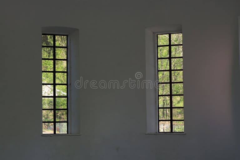 Two Windows in Vintage White Wall Stock Image - Image of home, windows ...