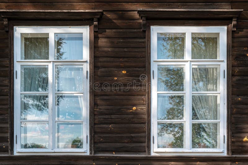 Two Windows with White Frames Stock Image - Image of texture, textured ...
