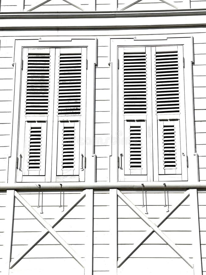 Two Windows with White Wooden Shutters Closeup. Stock Photo - Image of ...