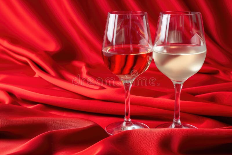 Two Wine Glasses, One Filled with Red Wine and the Other with White ...