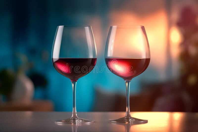 Two Wine Glasses with Red Wine in Them Sit on a Table Stock Image ...