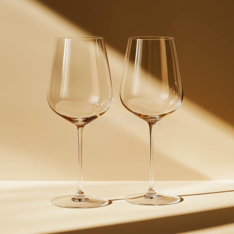 Two Wine Glasses Side by Side on Beige Background with Sunlight and ...