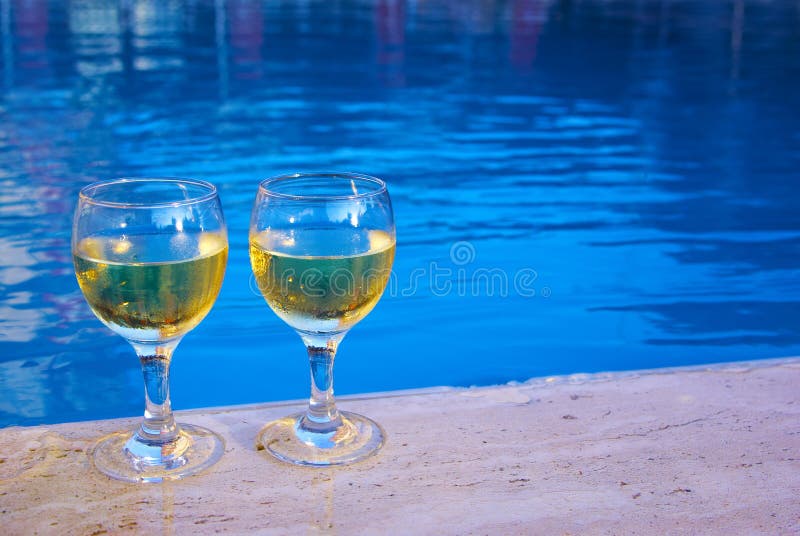 Two Wineglasses at the Poolside Stock Image - Image of heat, party ...