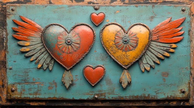 Two Winged Hearts Artistic Metalwork Rustic Design Stock Illustration ...